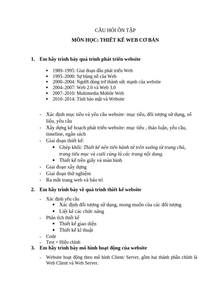 ôn cuối kì tkw | PDF