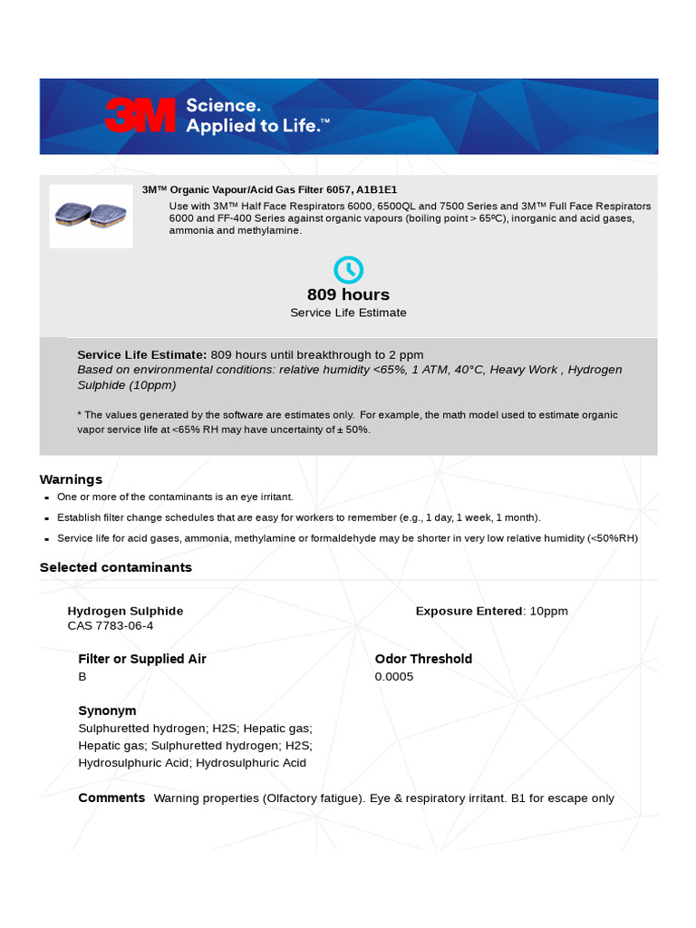Service Life H2S - Exposure 10 PPM | PDF | Chemical Substances | Gases