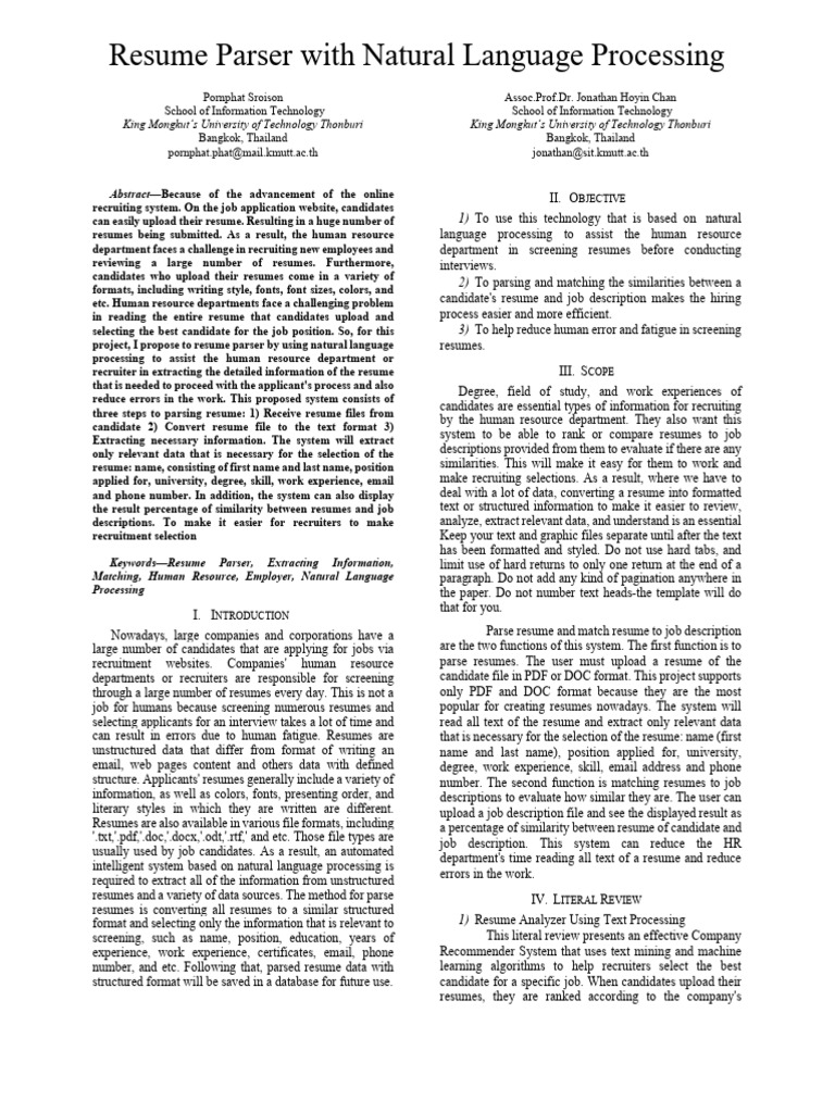 Resume Parser With Natural Language Processing Pdf Résumé Parsing