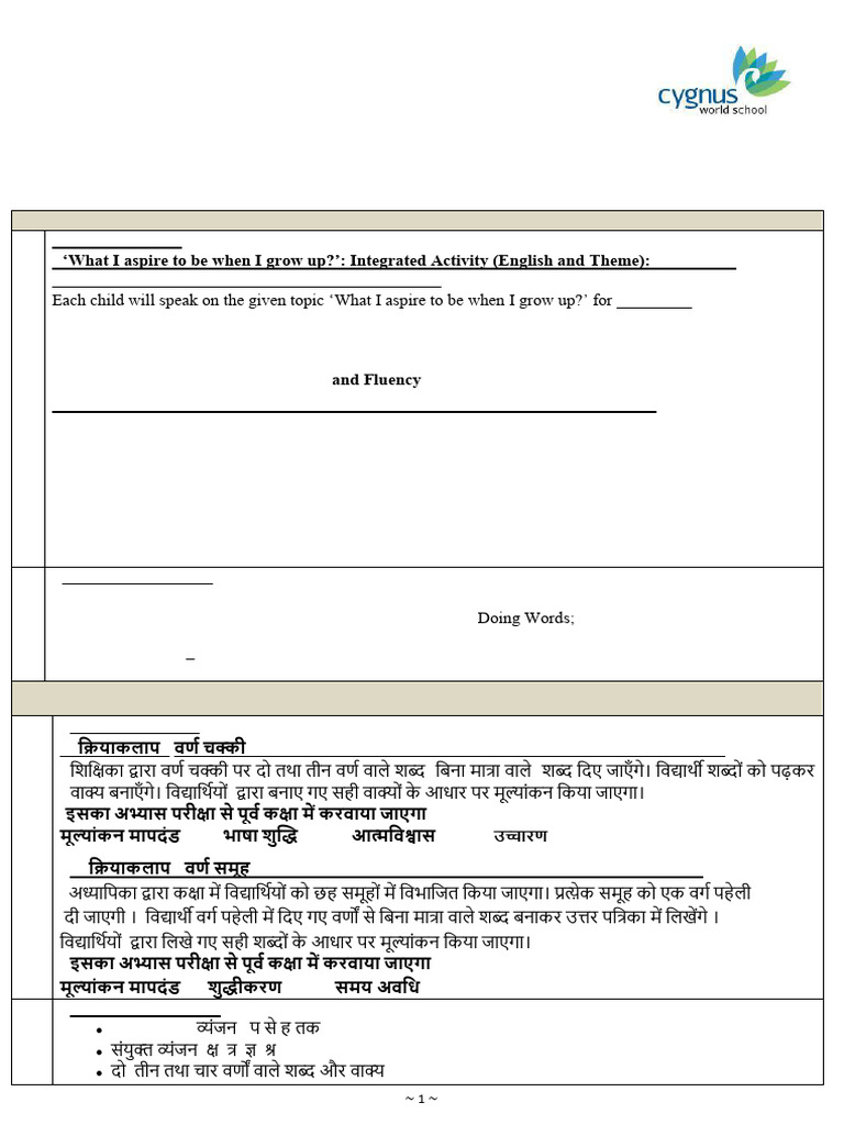CIR - Grade 1 - UT-2 Portion and Timetable | PDF | English Language | Linguistics