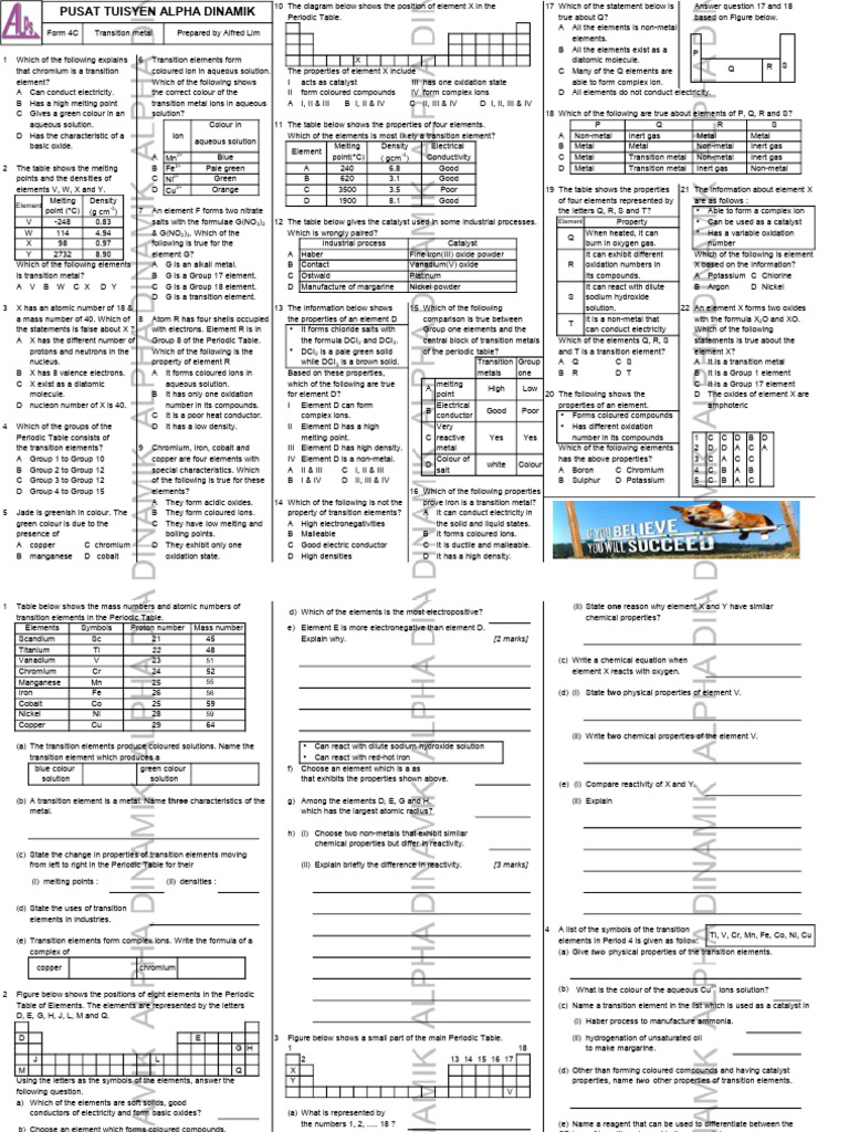 Trasition Metal Exercises Watermark | PDF | Transition Metals ...