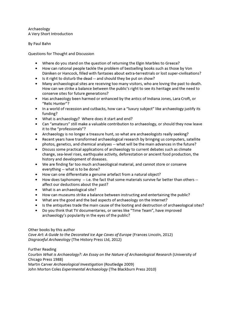 Archaeology VSI Reading Guide | PDF | Archaeology