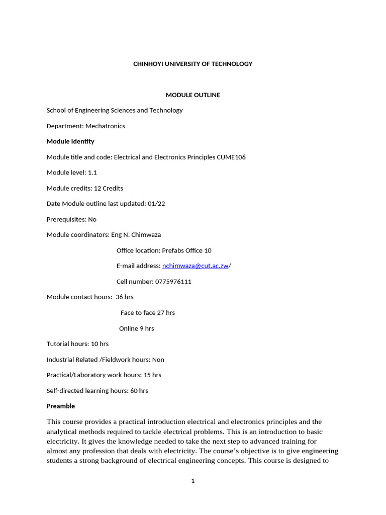 Electrical and Electronics Principles Course Outline | PDF | Capacitor ...