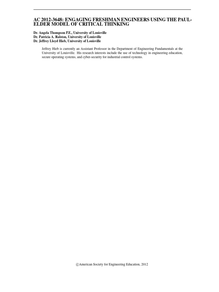 Engaging Freshman Engineers with Critical Thinking | PDF | Critical ...