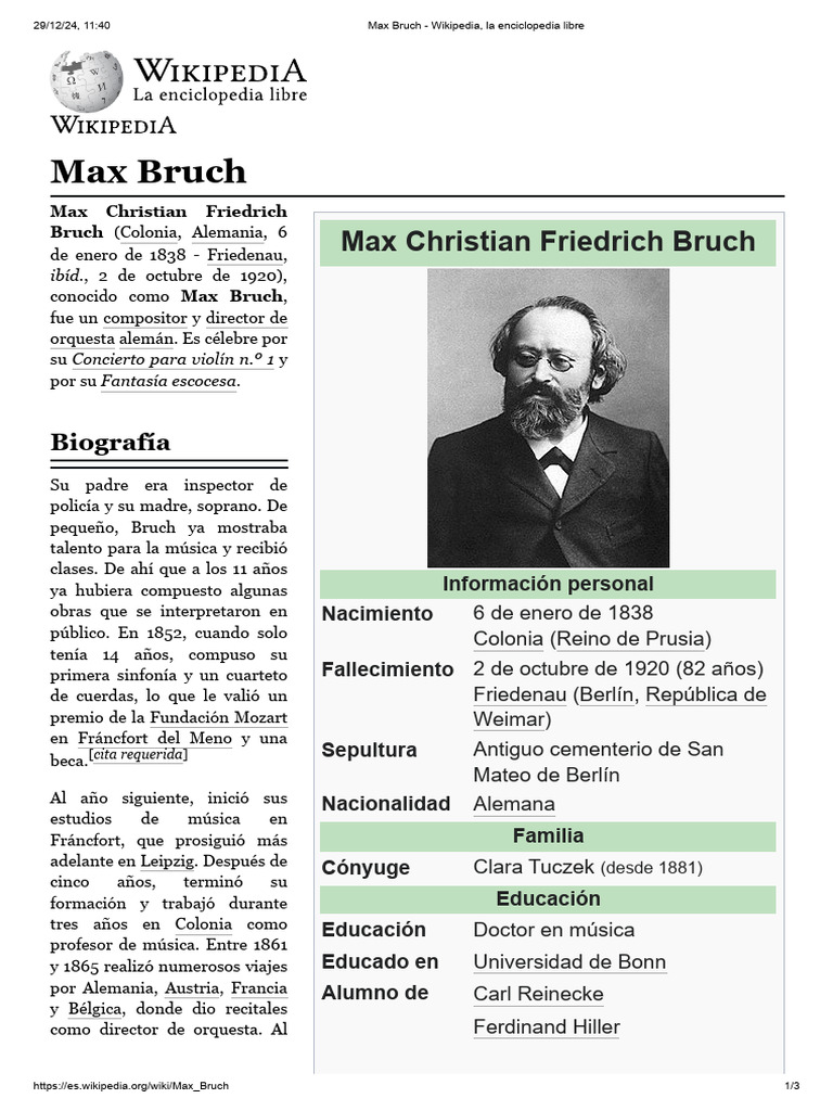 Biografía de Max Bruch, compositor alemán | PDF | Composiciones ...
