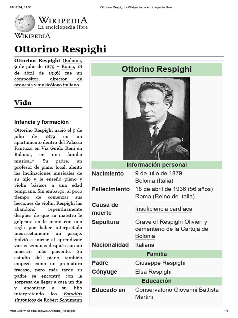 Ottorino Respighi - Wikipedia, La Enciclopedia Libre | PDF | Música clásica