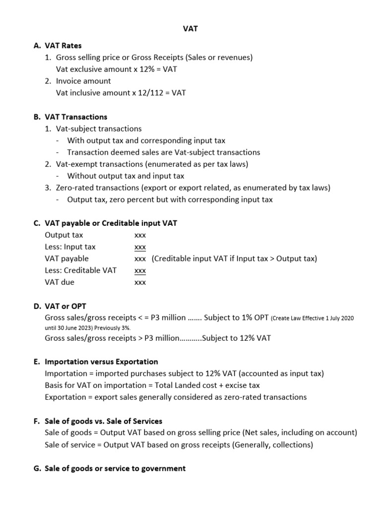 Vat Summary Pdf Value Added Tax Taxes