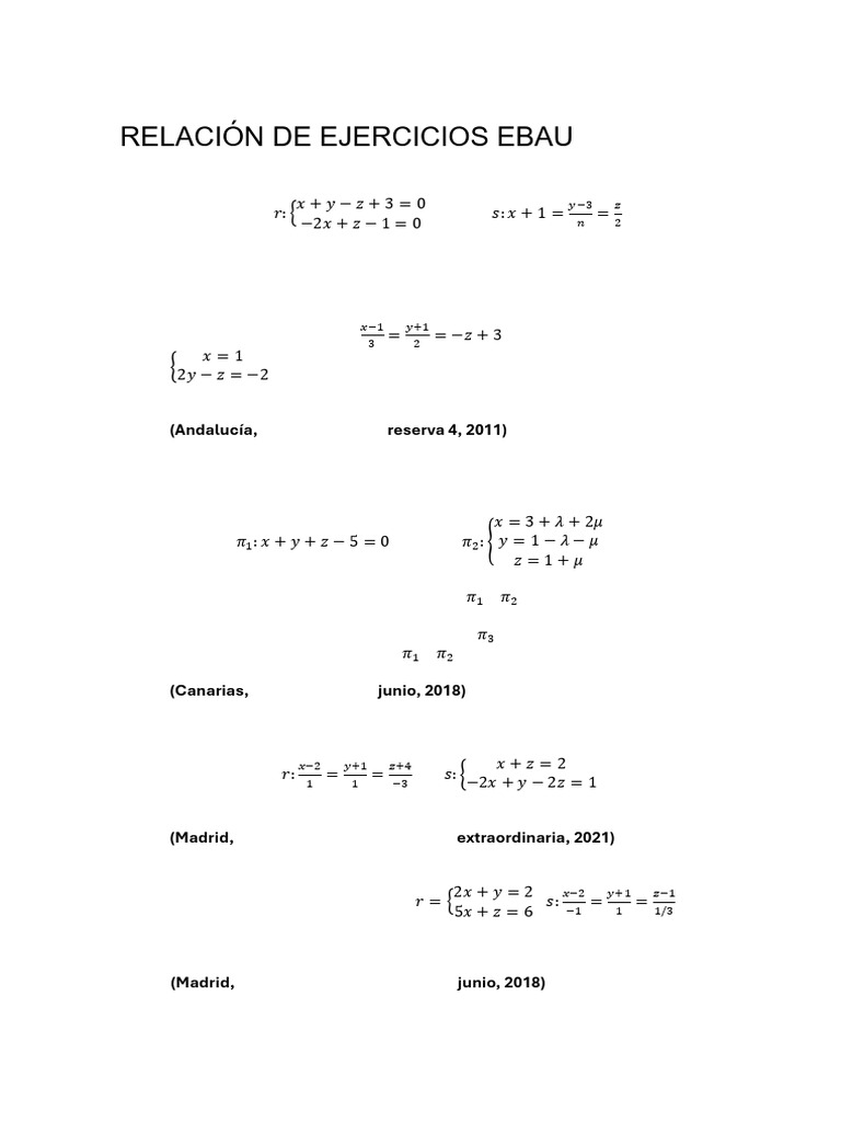 Relación Ejercicios Ebau (2) | PDF