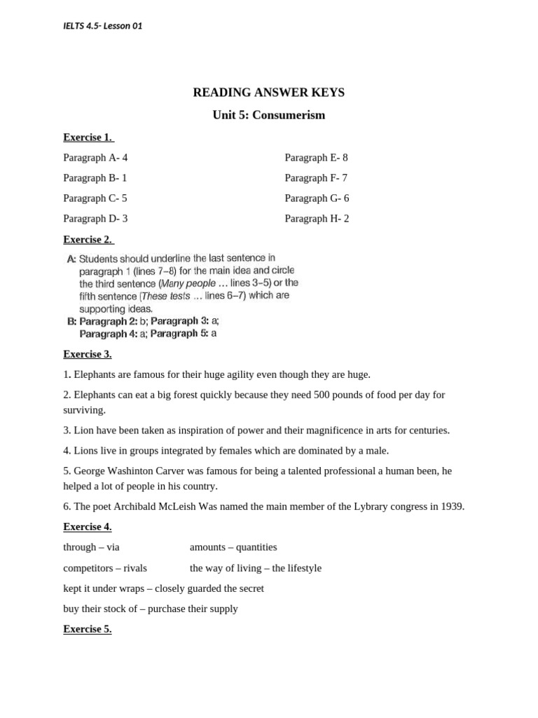 1. Key worksheet 01 Reading | PDF