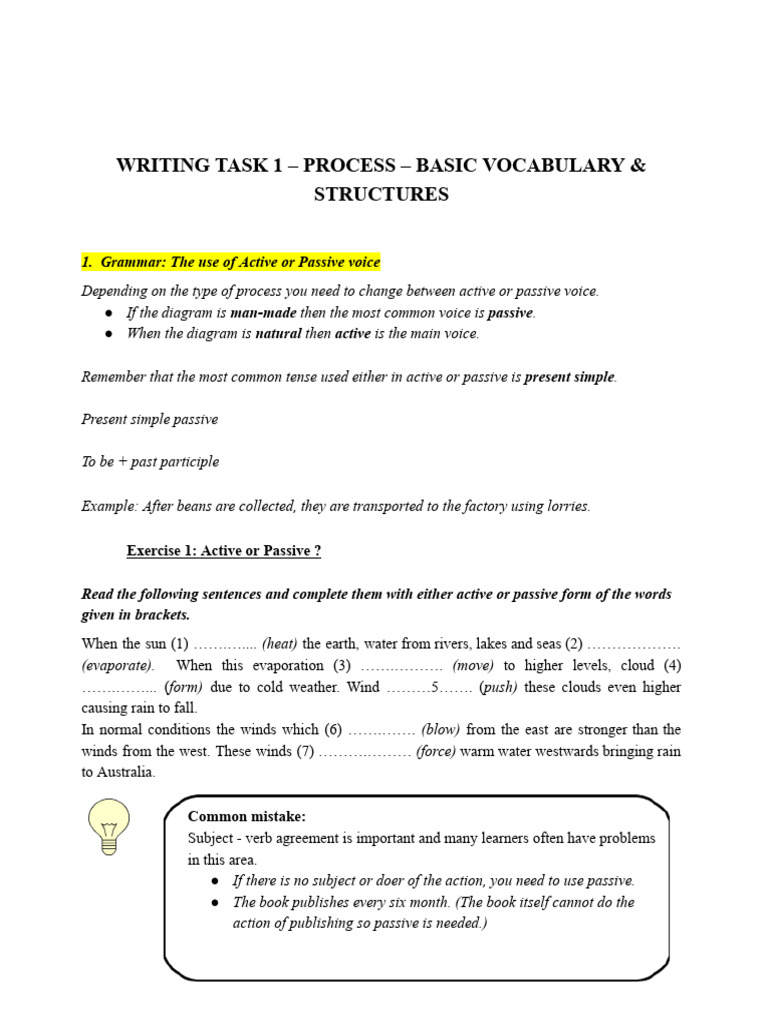 PRINT - Handout - Process - Basic Vocab & Structures | PDF | Verb | Rain