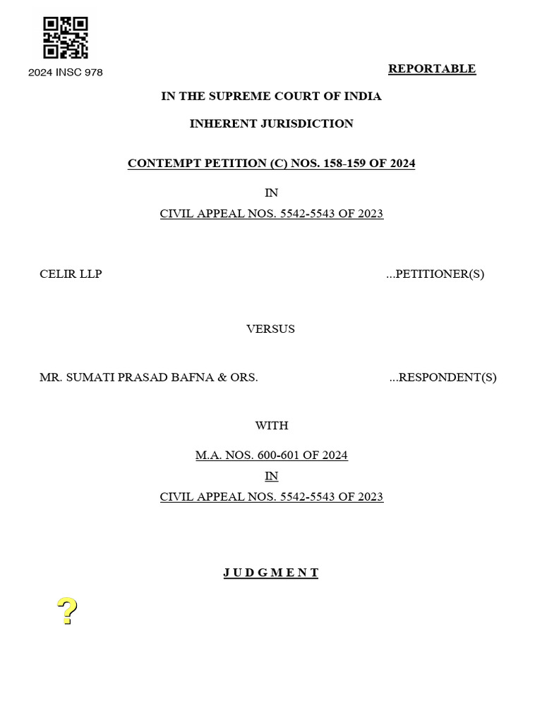 Celir LLP V Sumati Prasad Bafna 576371 | PDF | Contempt Of Court | Judgment (Law)