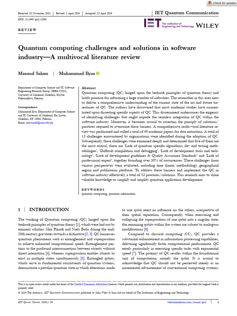 029-IET Quantum Communication - 2024 - Salam - Quantum computing challenges and solutions in ...