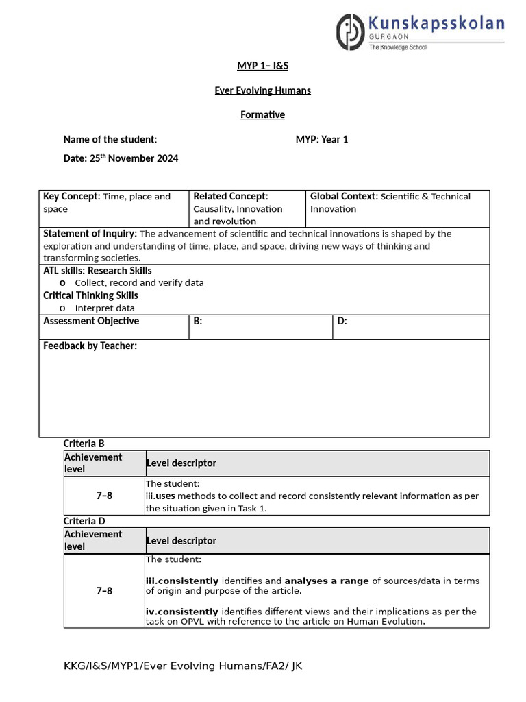 MYP 1 FA2 | PDF | Human Evolution | Homo