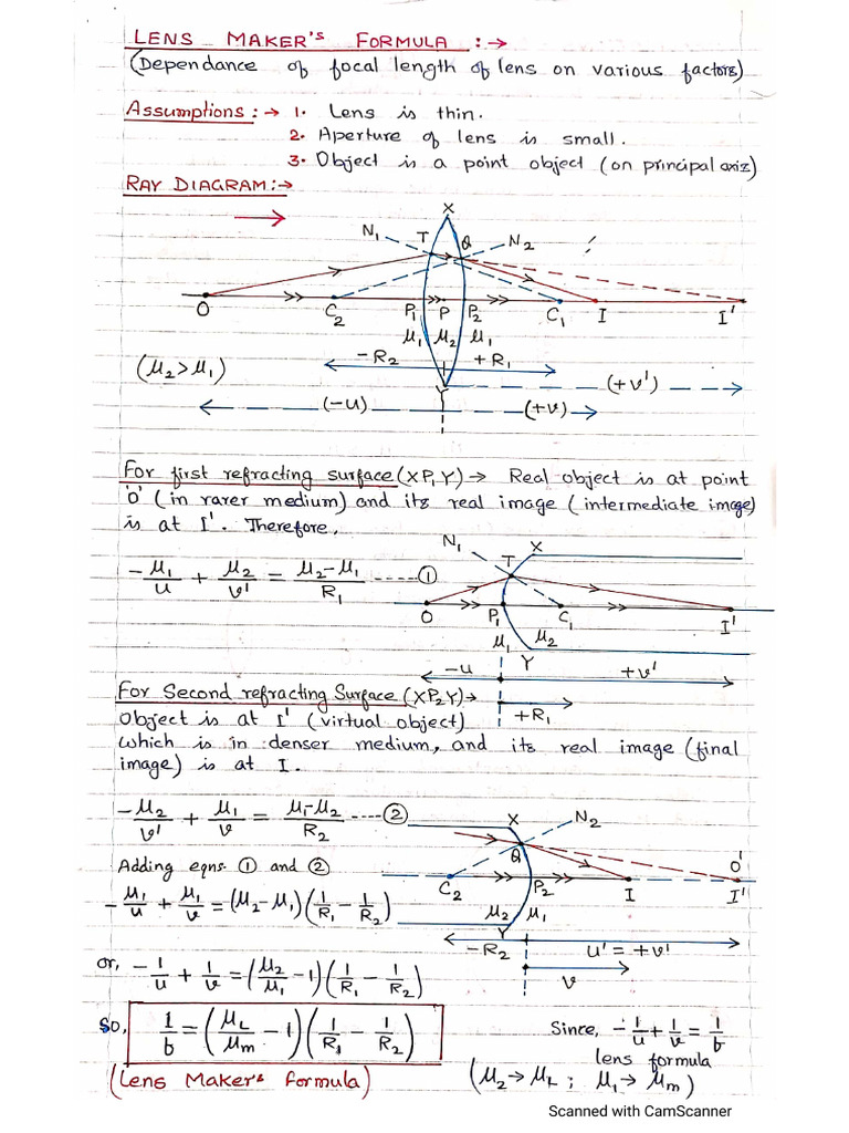 RAY OPTICS - Lens Maker's Formula | PDF