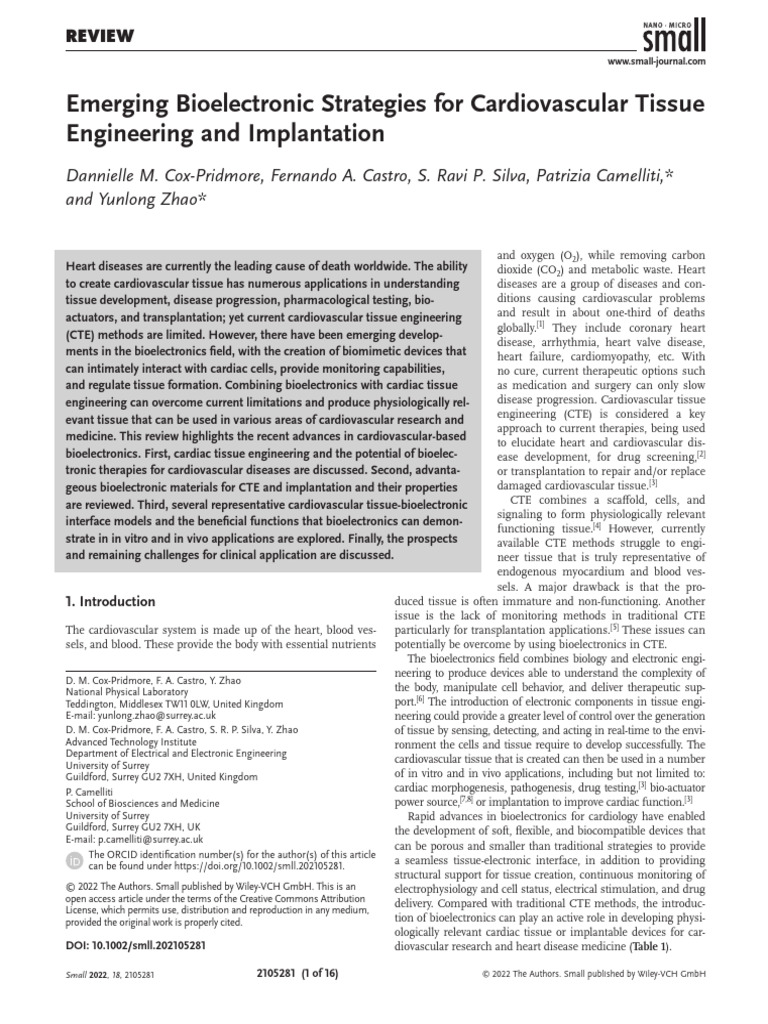 2022 - Small - Emerging Bioelectronic Strategies For Cardiovascular ...