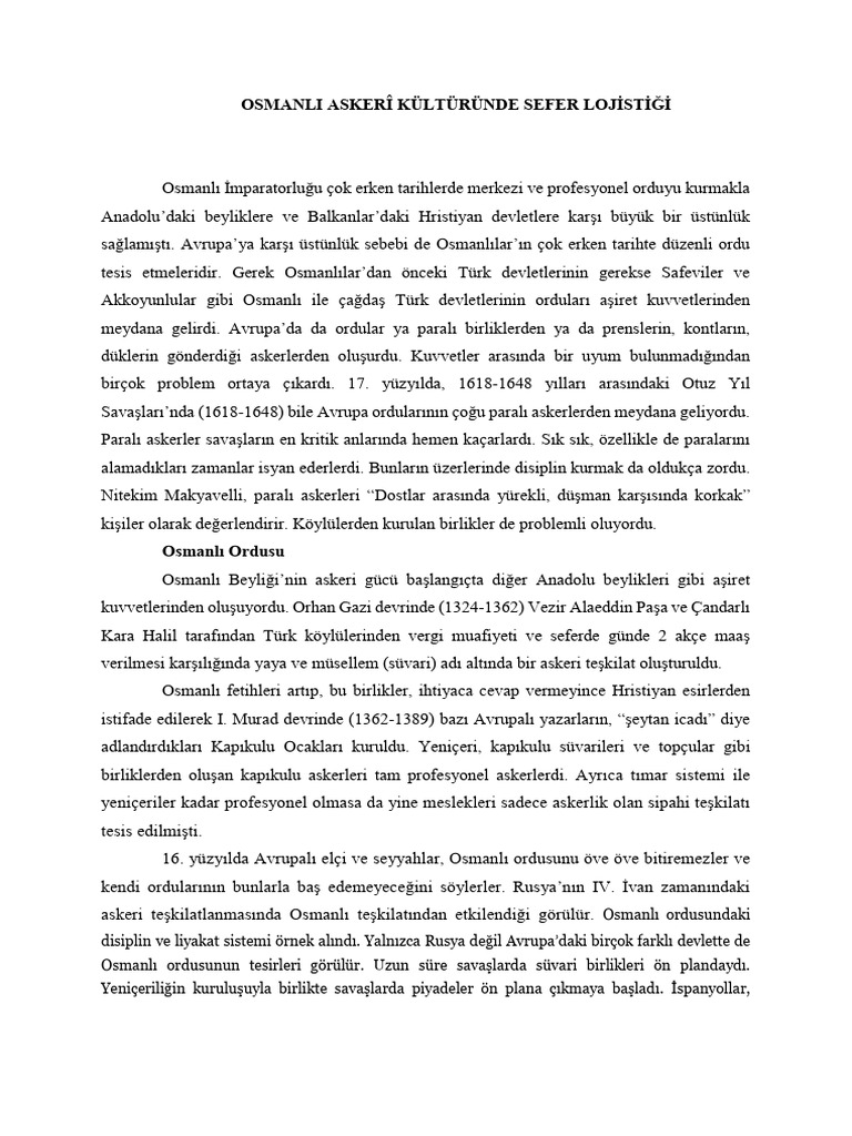 OSMANLI ASKERÎ KÜLTÜRÜNDE SEFER LOJİSTİĞİ-osmanlıAskeriGucu | PDF
