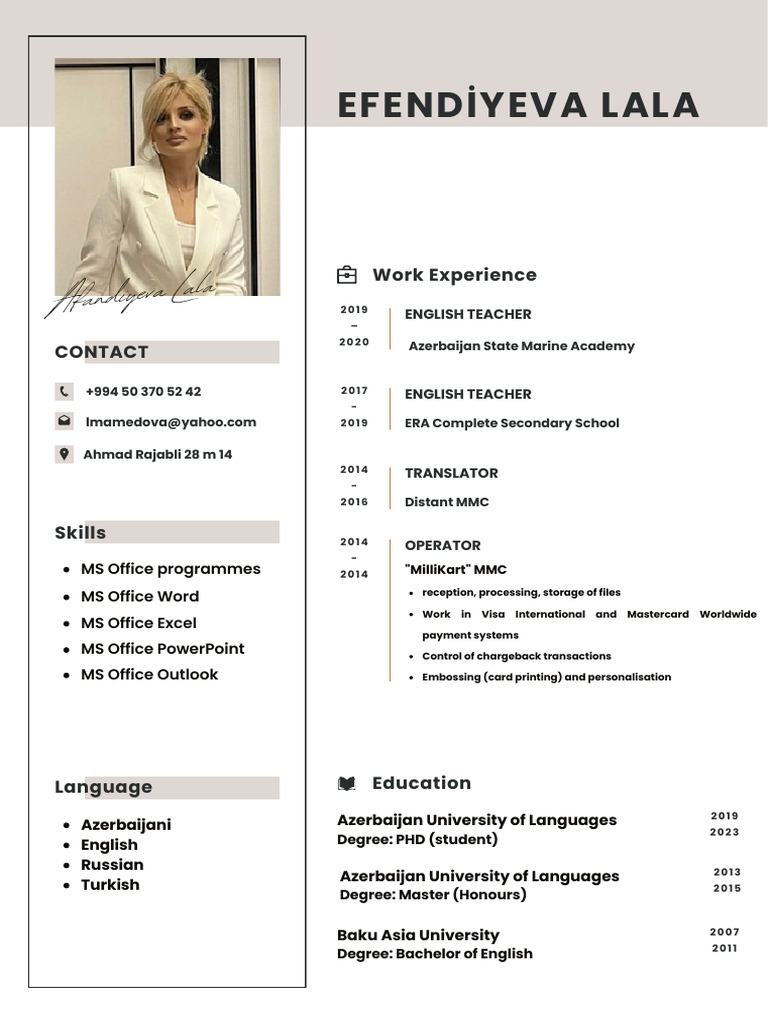 Əfəndi̇yeva Lalə CV2024 | PDF | Human Resource Management