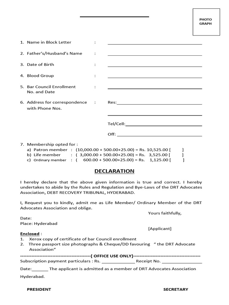 DRT Adv Association Membership and ID Form | PDF | Government And ...