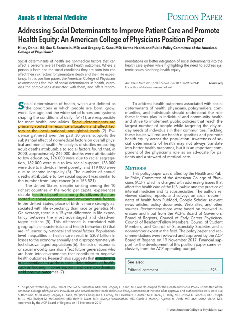 Daniel Et Al 2018 Addressing Social Determinants To Improve Patient ...