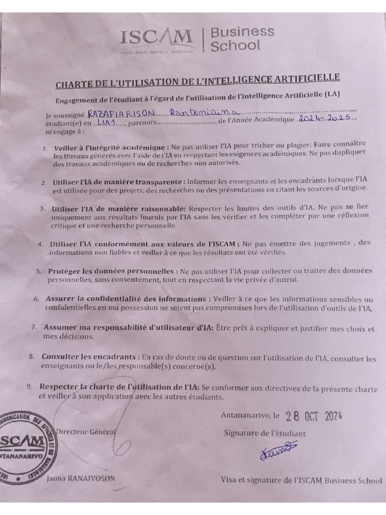 Charte de l’Utilisation de l’IA | PDF