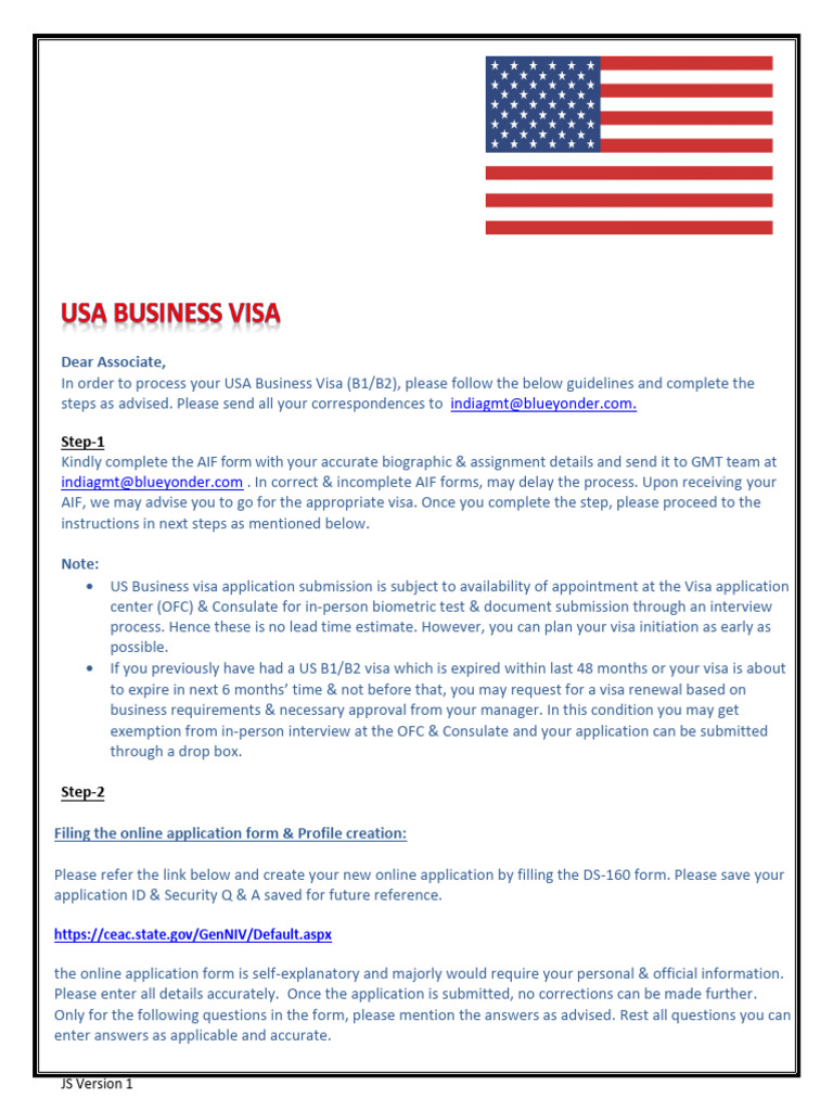 USA Business Visa Process Guide | PDF | Travel Visa | Government And ...