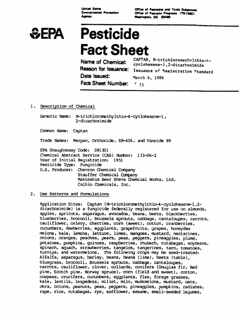 EPA Pesticide Fact Sheet Captan, N-Trichloromethylthio-4-Cyclohexene-1 ...