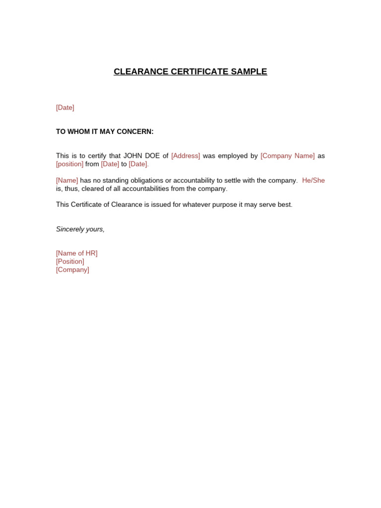 Clearance Certificate | PDF
