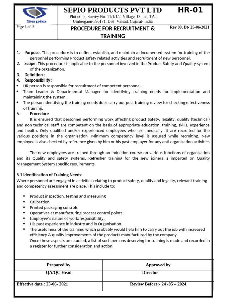 1- SOP for HR | PDF | Recruitment | Employment