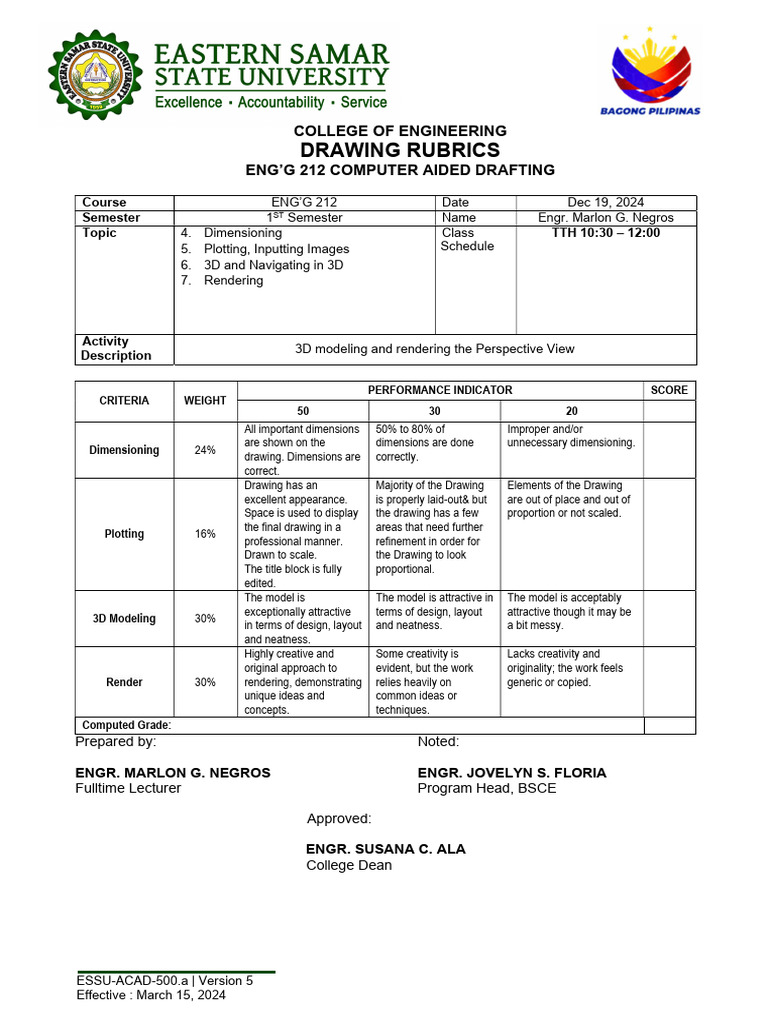 Rubric s | PDF | 3 D Computer Graphics | Drawing