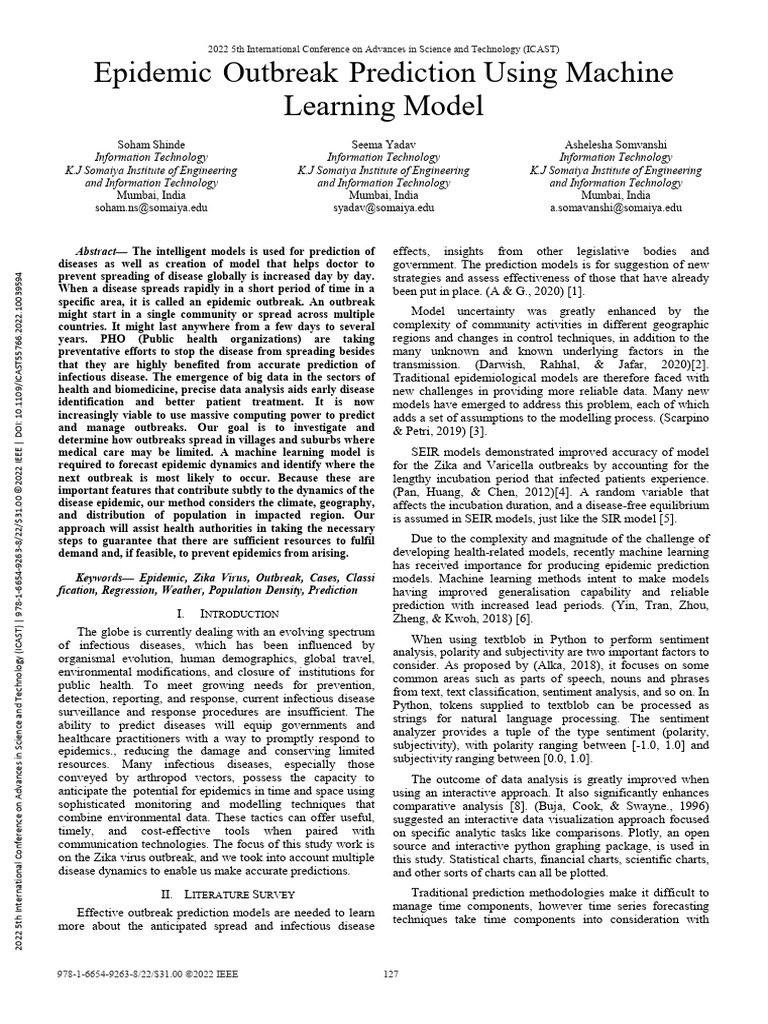 Epidemic Outbreak Prediction Using Machine Learning Model | PDF ...