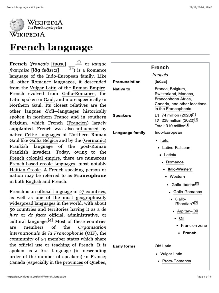 Overview of the French Language | PDF | French Language | Provinces And ...