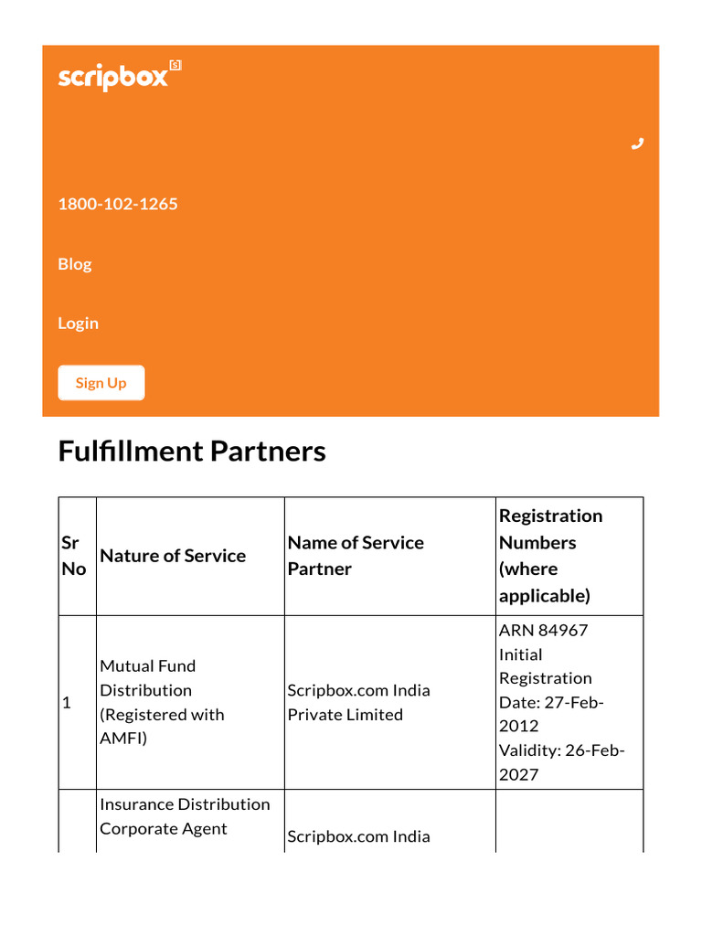 Fulfilment Partners - Scripbox | PDF | Investment Management | Investing
