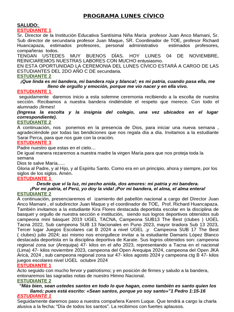 Programa Lunes Cívico 2 | PDF | María, madre de Jesús