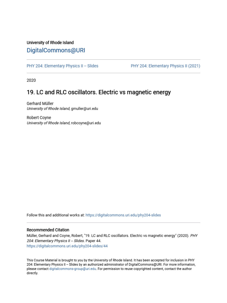 LC and RLC Oscillators Overview | PDF | Electromagnetism | Materials ...