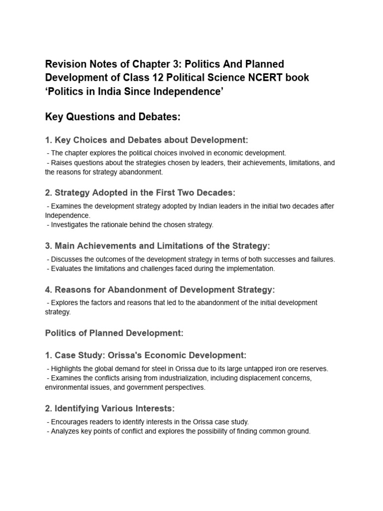 Class 12 Politics of Planned Development | PDF | Socialism | Political ...