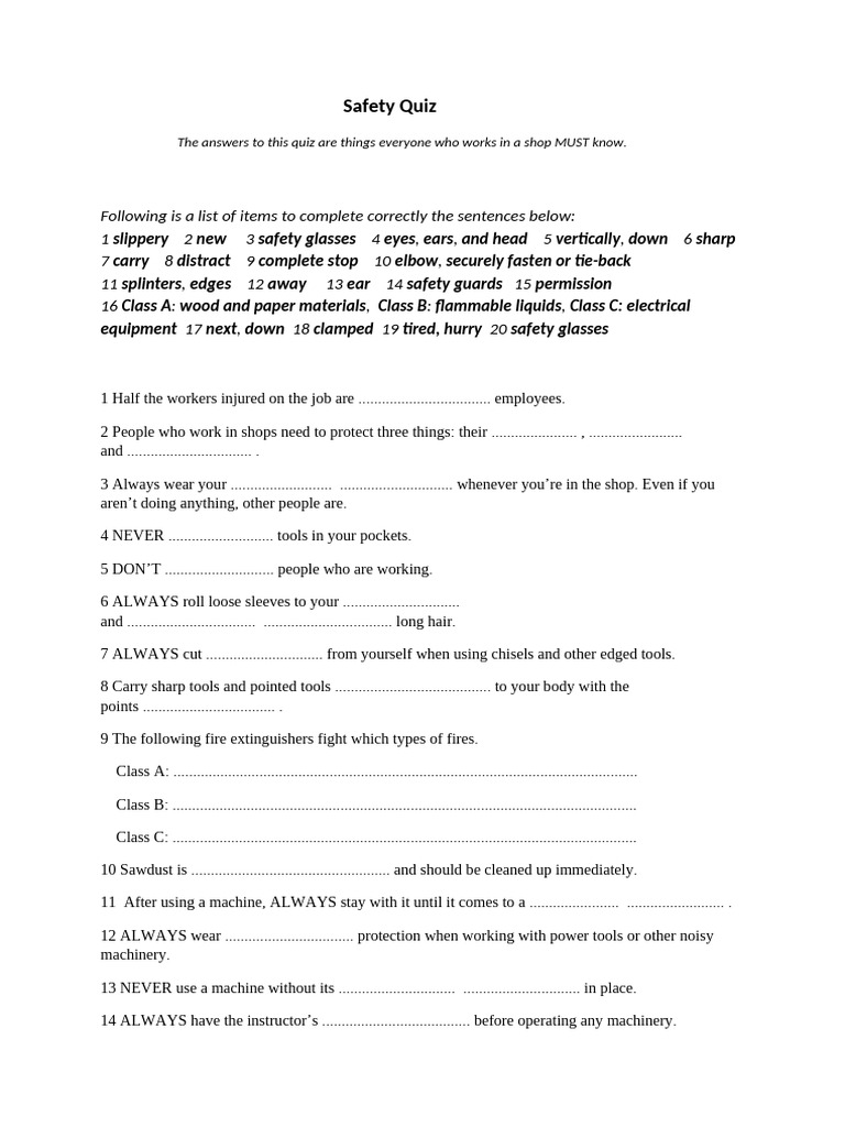 Safety Quiz | PDF | Tools | Equipment