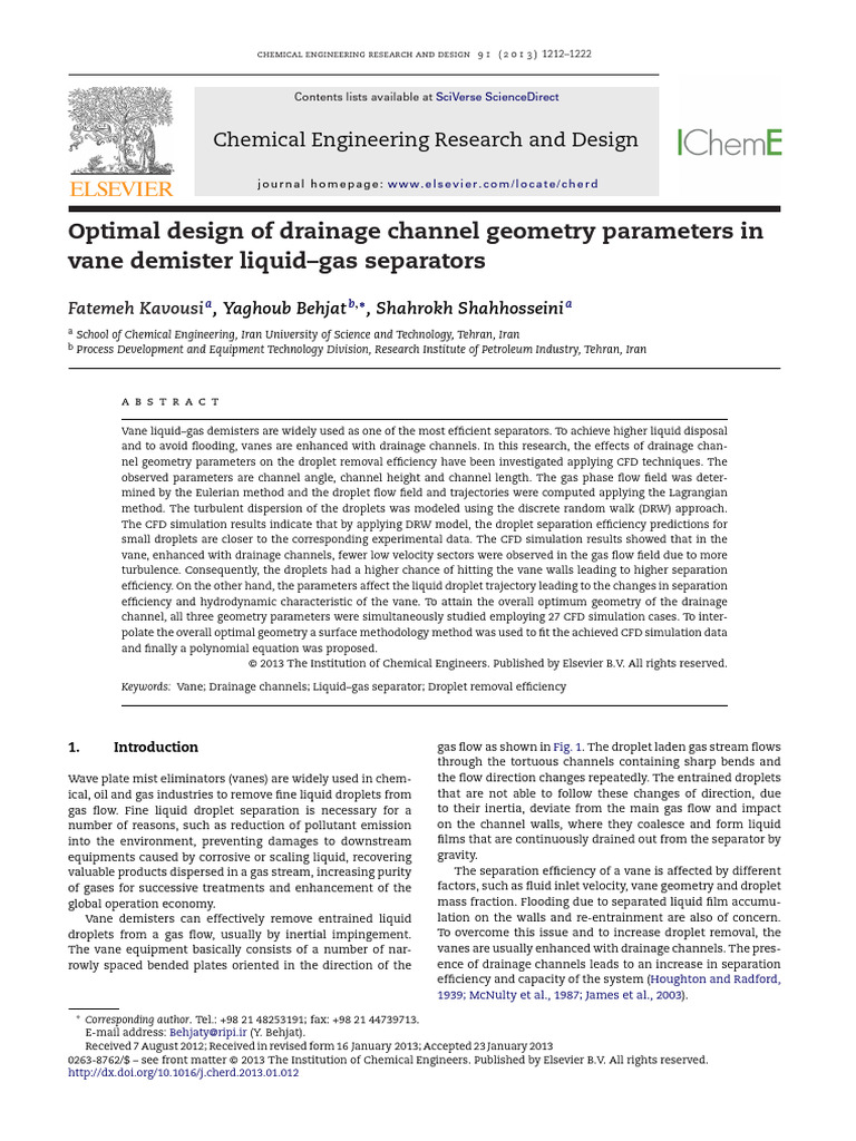 Optimal Drainage Channel Design in Demisters | PDF | Turbulence | Liquids