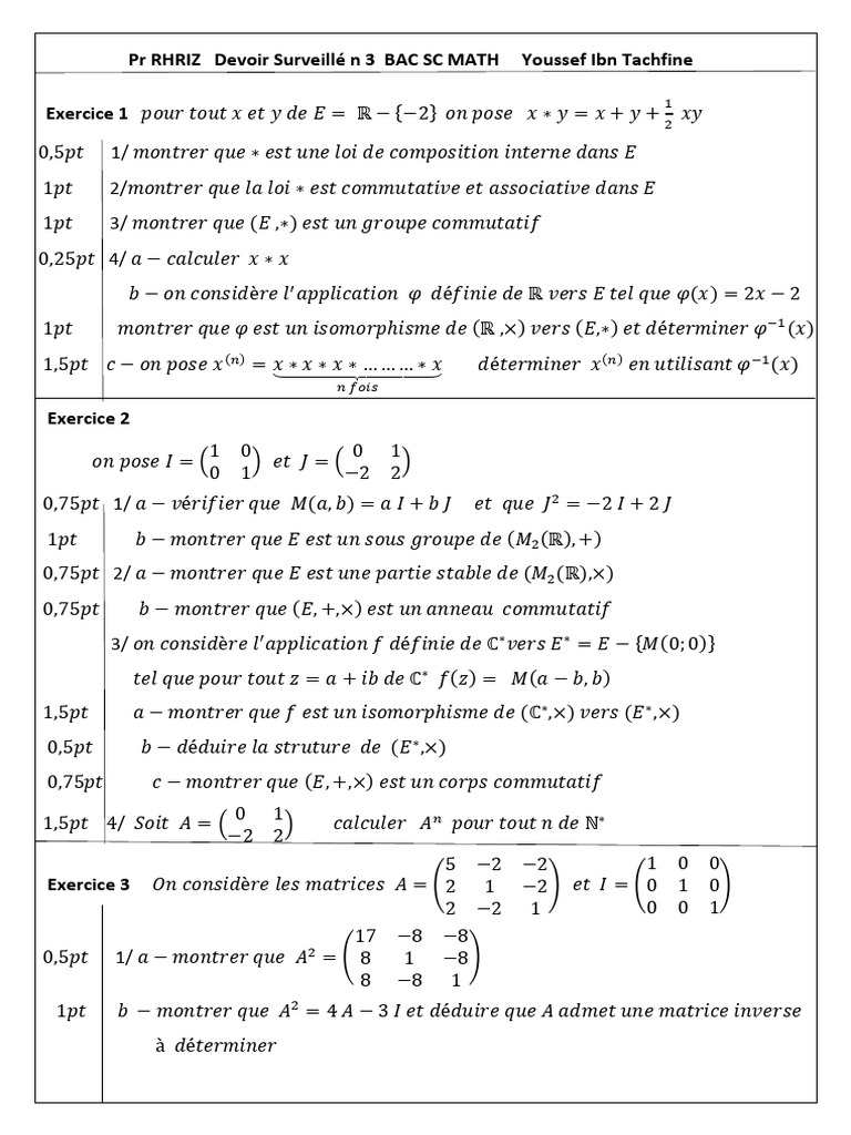 DEVOIR SURVEILLE N 3 BAC SC MATH | PDF