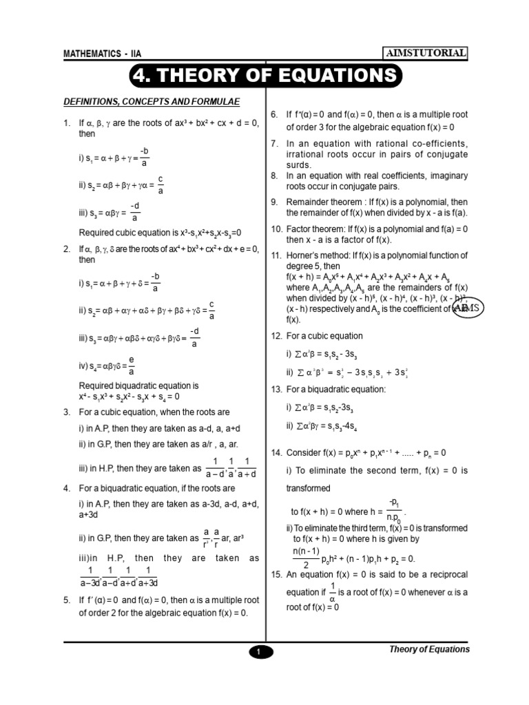 2a Notes Theory of Equations | PDF | Factorization | Polynomial