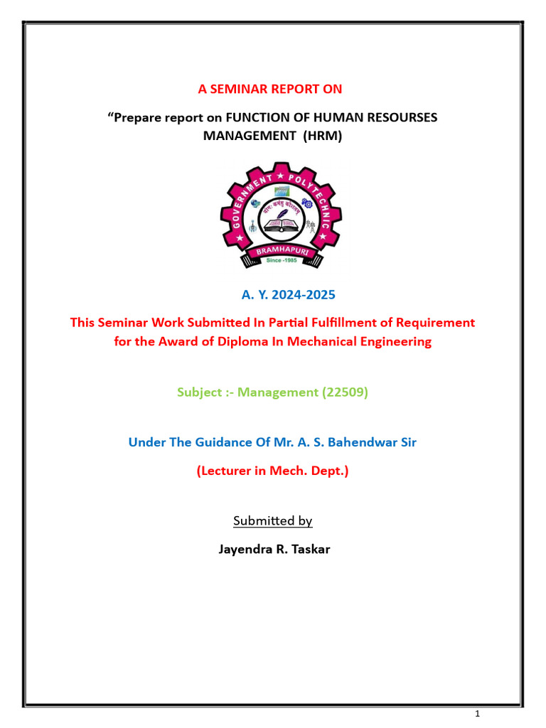 Seminar Report Jaya | PDF | Business