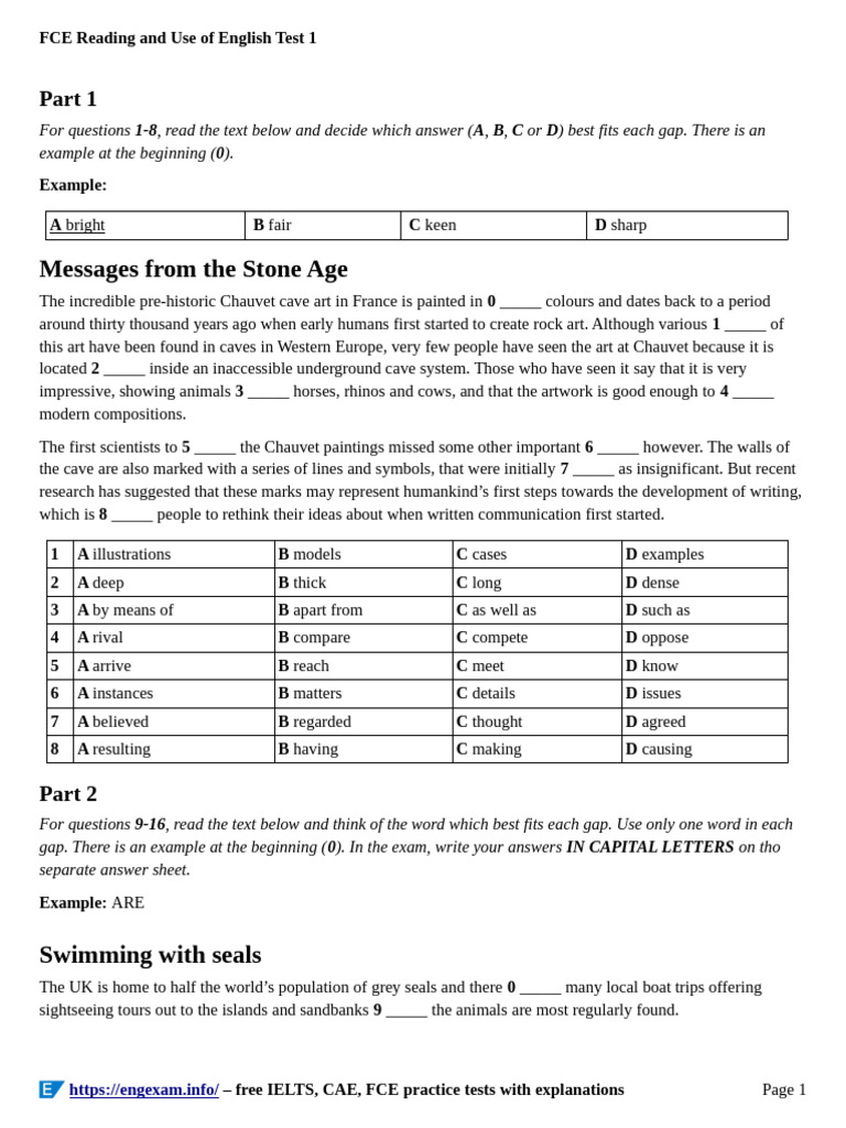FCE Reading and Use of English Test | PDF | Pinniped