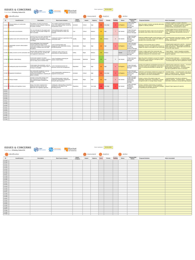 Issues and Concern Template | PDF | Reputation | Risk
