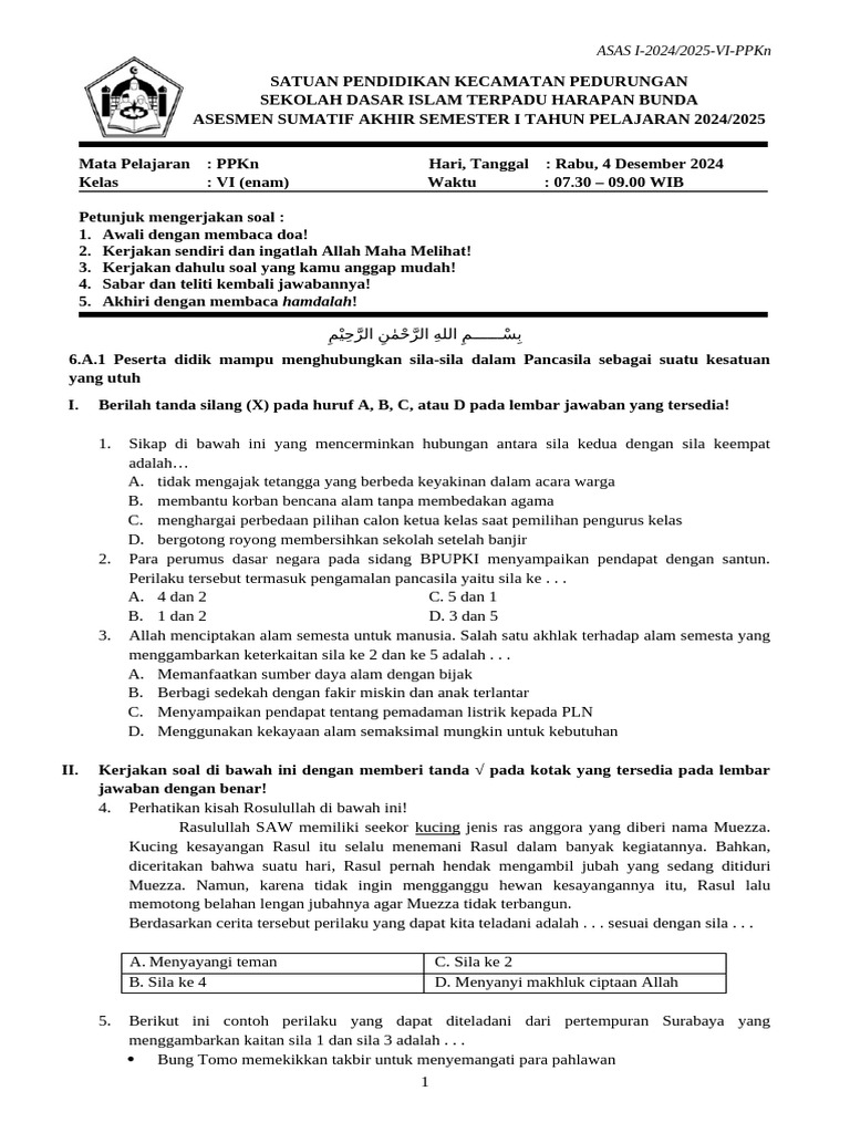 SOAL ASAS 1 PKN 2425 | PDF
