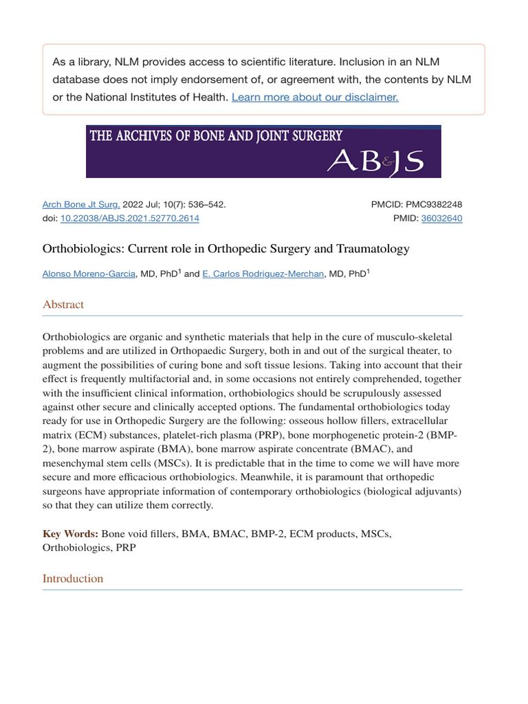 Orthobiologics - Current Role in Orthopedic Surgery and Traumatology ...
