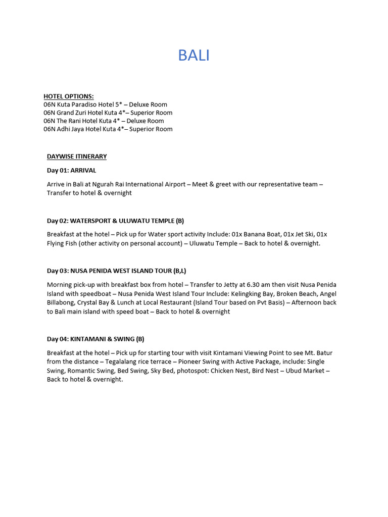 Bali - 6N 7D | PDF | Bali | Hotel