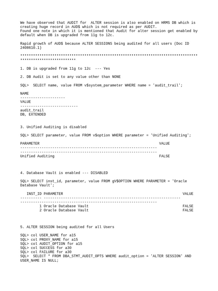Audit Growth from ALTER SESSION in DB | PDF | Data Management | Databases