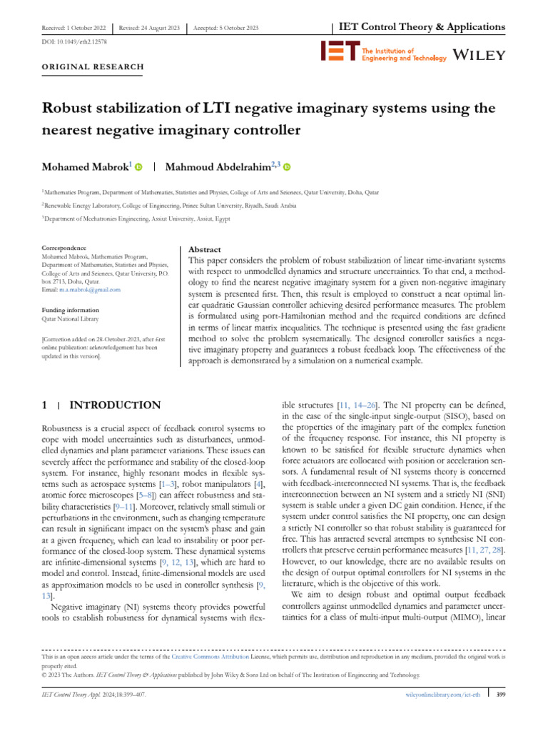 Robust Stabilization of LTI Negative Imaginary Systems Using The Nearest Negative Imaginary ...