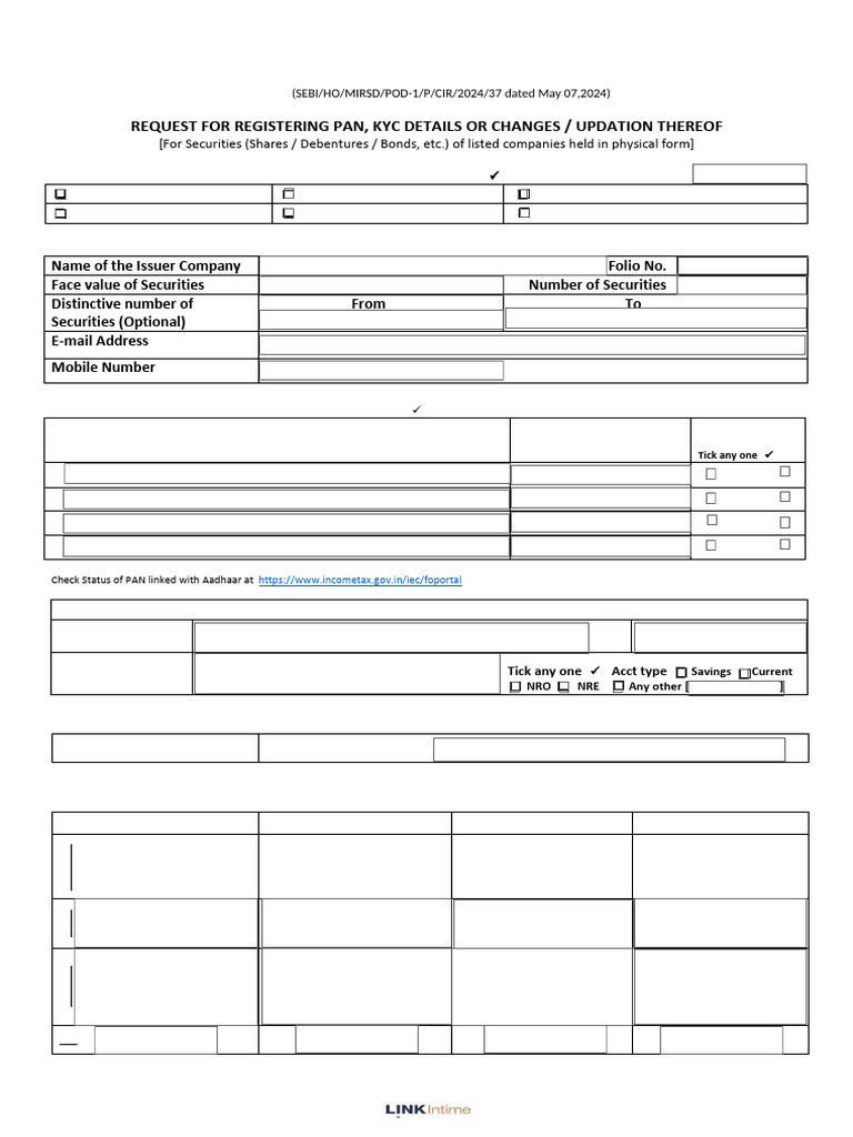 Fillable - Link - ISR-1 - Request Form For Registering Pan, Bank, KYC ...