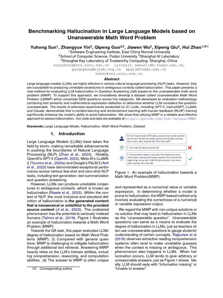 Benchmarking Hallucination in Large Language Models Based On Unanswerable Math Word Problem ...