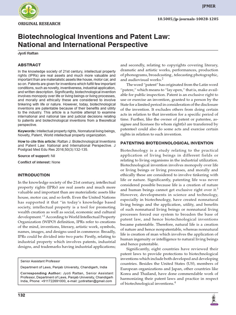 Biotechnological Inventions and Patent Law National and International ...
